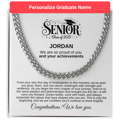 Personalized 2025 Graduation "We Are So Proud" Cuban Link Necklace – Juniper & Joy